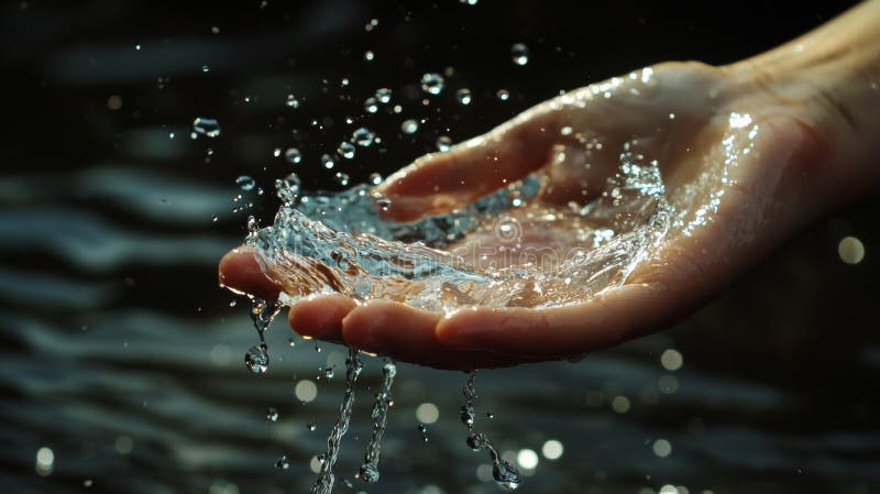 Hands Cupping Water with Droplets in Natural Setting Stock Image ...
