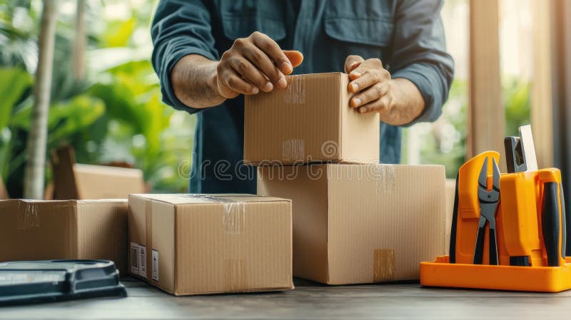 Close-up of Hands Handling Delivery Boxes in Soft Natural Light ...