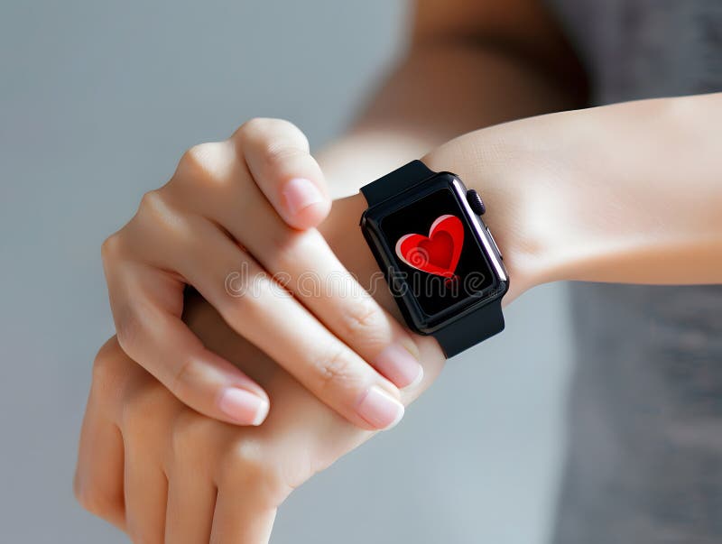 Close Up of Hands with Heart Icon on Smart Watch Stock Illustration ...