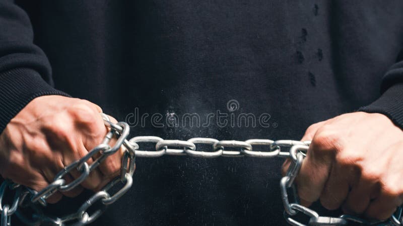 Close Up of Hands Hold Iron Chain Stock Photo - Image of strength ...