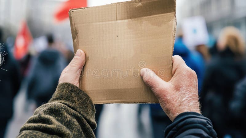 Close-up of Hands Holding Blank Cardboard Sign at Protest Rally Stock ...