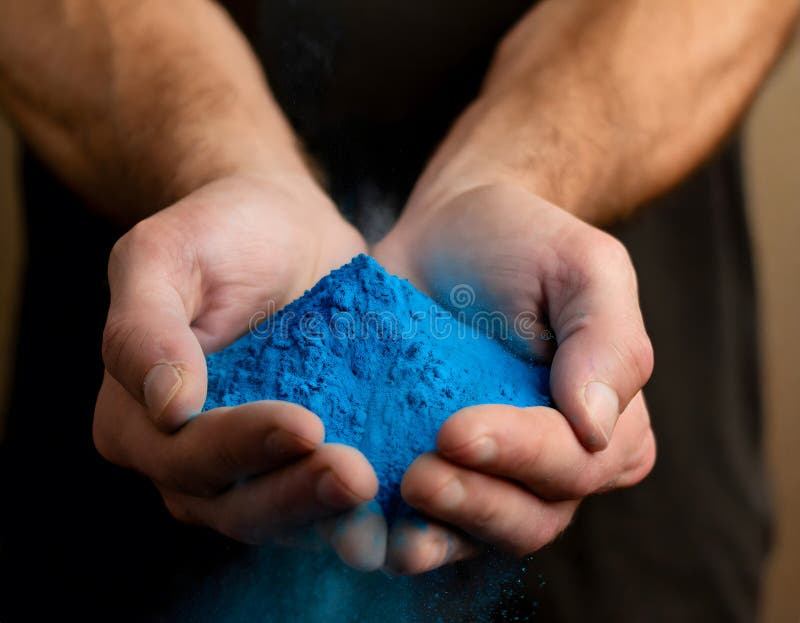 Close-up of Hands Holding Blue Powder Stock Illustration - Illustration ...