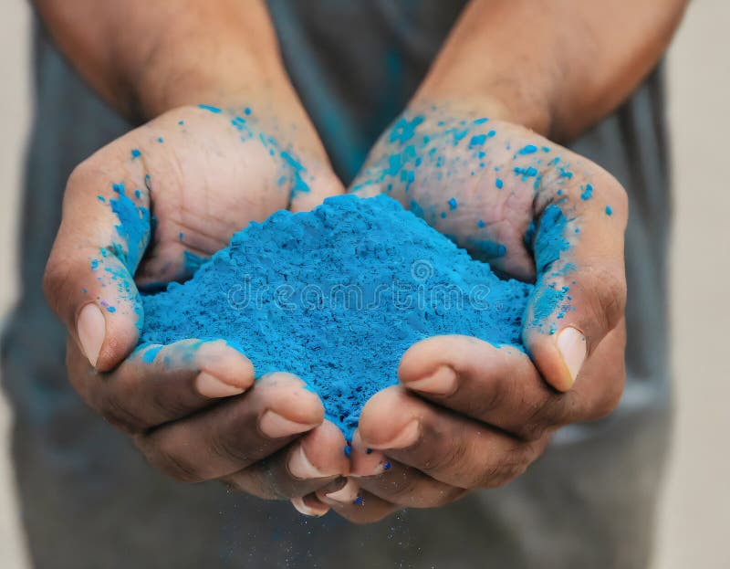 Close-up of Hands Holding Blue Powder Stock Illustration - Illustration ...