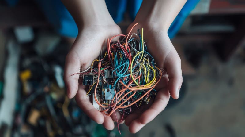 Hands Holding Multicolored Electronic Wires Close-up Stock Image ...