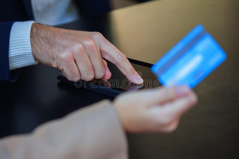 Close Up Hands Holding Credit Card and Using Electronic Device Stock ...