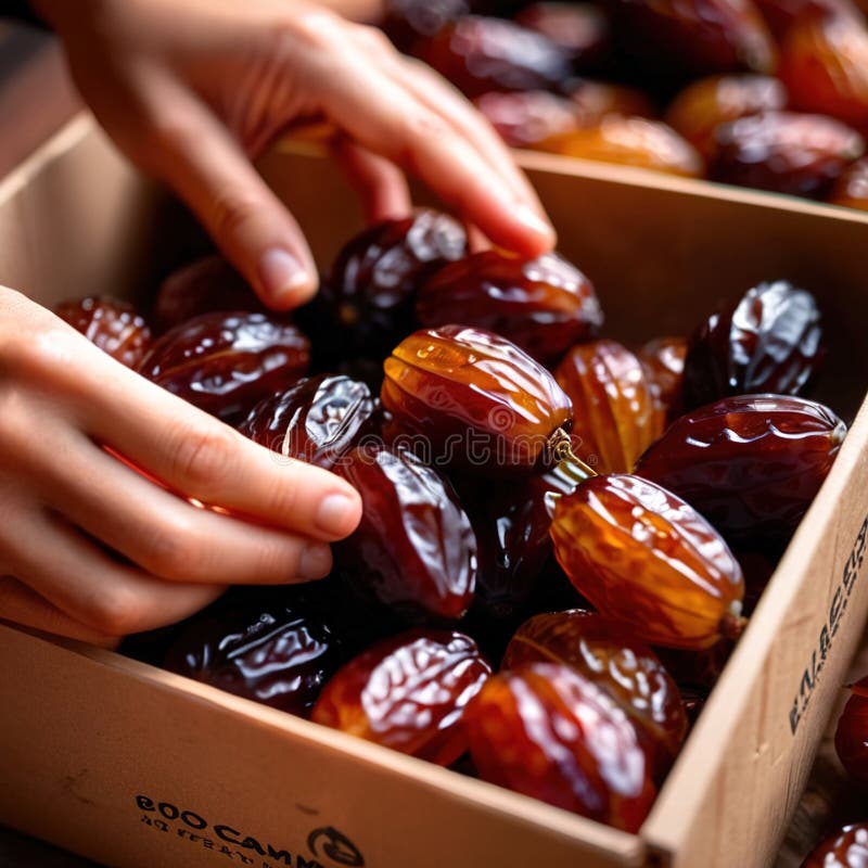 Close-up of Hands Holding Dates into a Box Stock Illustration ...