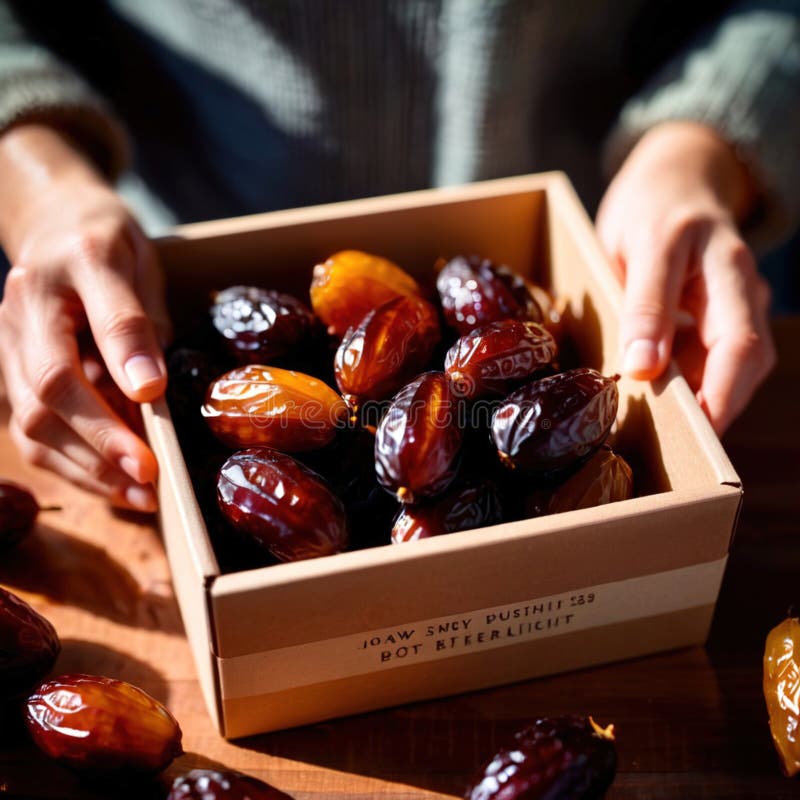 Close-up of Hands Holding Dates into a Box Stock Illustration ...