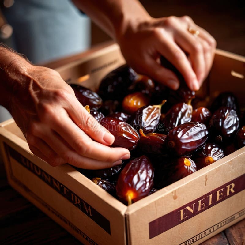 Close-up of Hands Holding Dates into a Box Stock Illustration ...