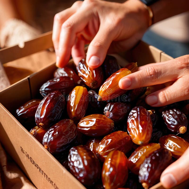 Close-up of Hands Holding Dates into a Box Stock Illustration ...
