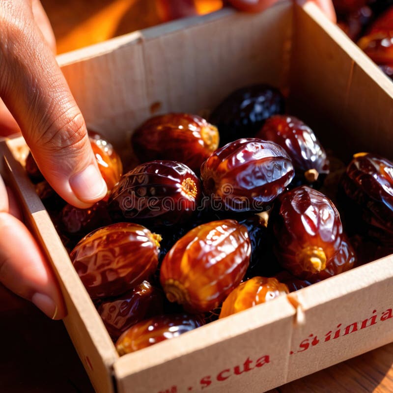Close-up of Hands Holding Dates into a Box Stock Illustration ...