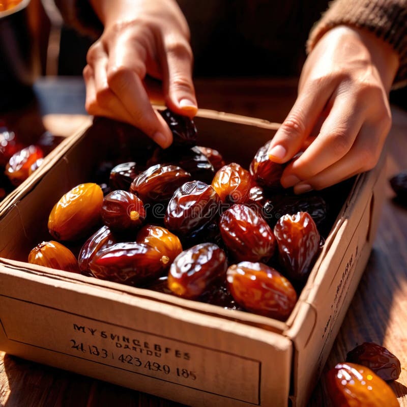 Close-up of Hands Holding Dates into a Box Stock Illustration ...