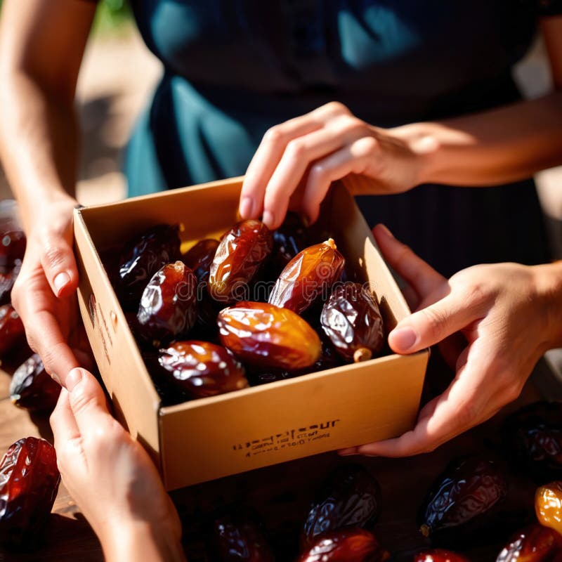 Close-up of Hands Holding Dates into a Box Stock Illustration ...