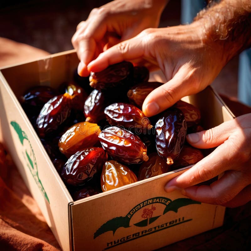 Close-up of Hands Holding Dates into a Box Stock Illustration ...