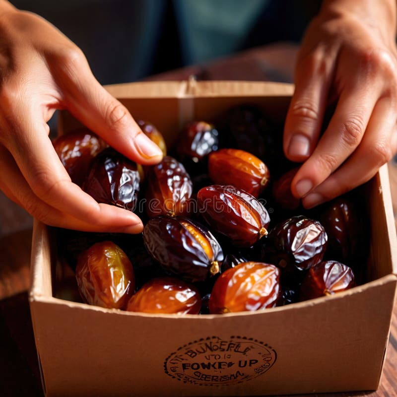 Close-up of Hands Holding Dates into a Box Stock Illustration ...
