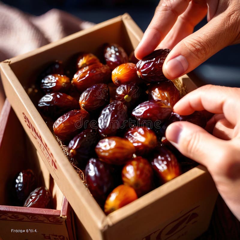 Close-up of Hands Holding Dates into a Box Stock Illustration ...