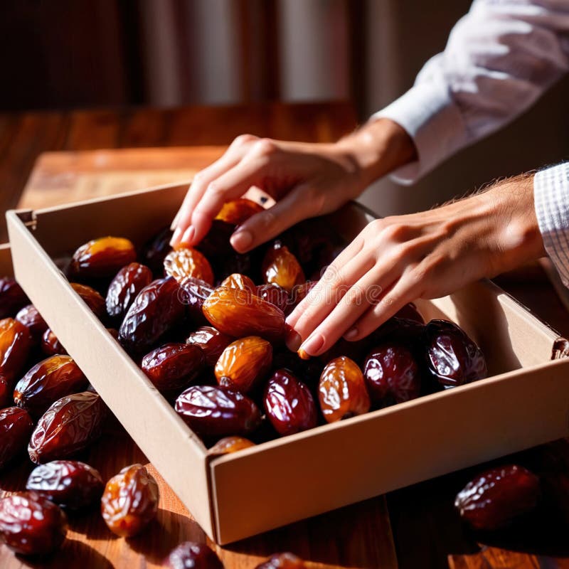 Close-up of Hands Holding Dates into a Box Stock Illustration ...