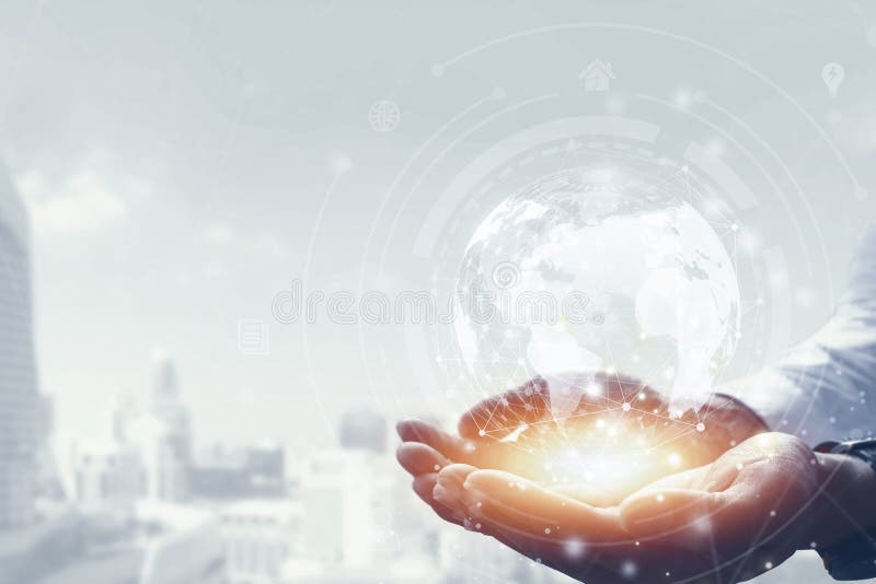 Close-up Hands Holding Interface Data Connecting World Stock Photo ...