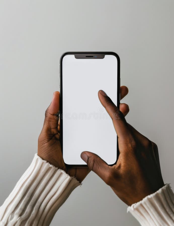 Close-up of Hands Holding an IPhone with a Blank Screen for App ...