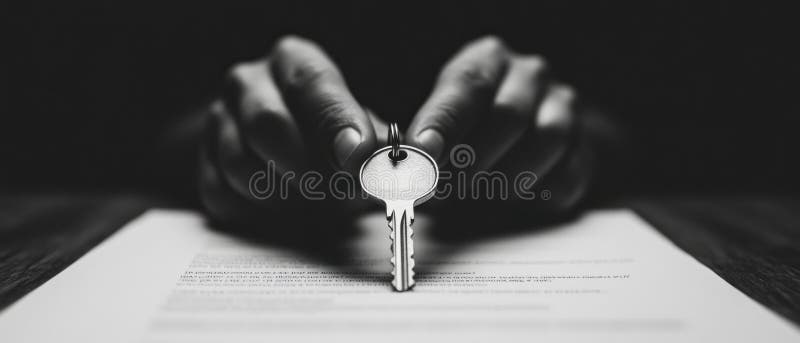 A Close-up of Hands Holding a Key Above an Important Document ...