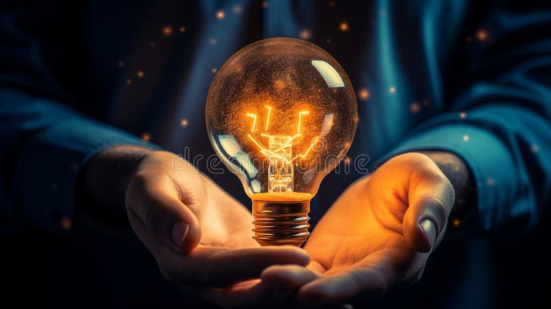 Close-up of Hands Holding a Light Bulb Stock Illustration ...