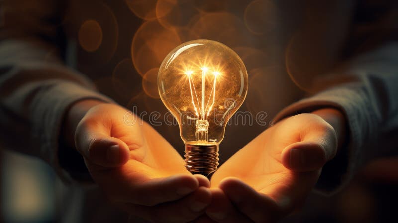 Close-up of Hands Holding a Light Bulb Stock Illustration ...