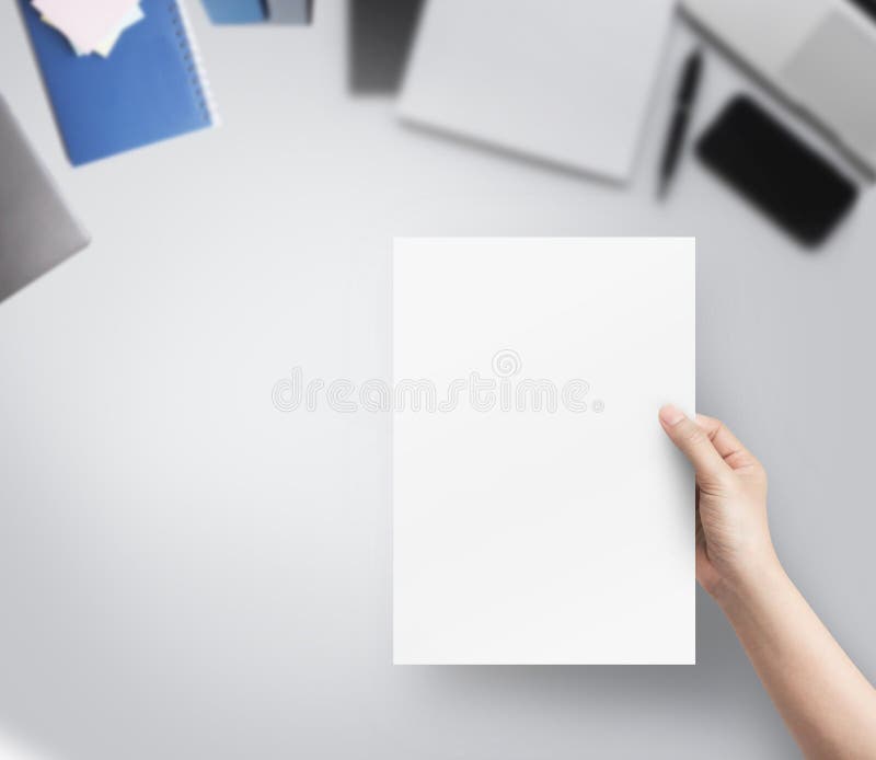 Close Up Hands Holding Paper A4 Size for Work Stock Photo - Image of ...