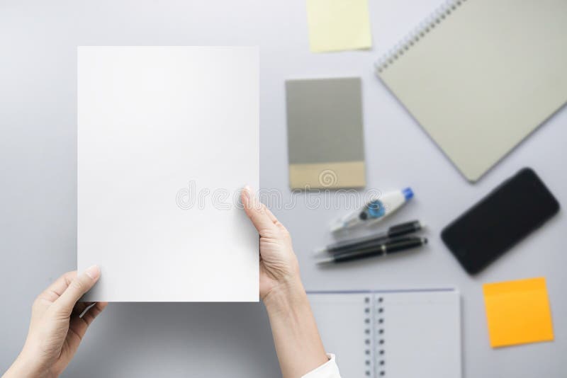 Close Up Hands Holding Paper A4 Size for Work at Desk Office Top View ...