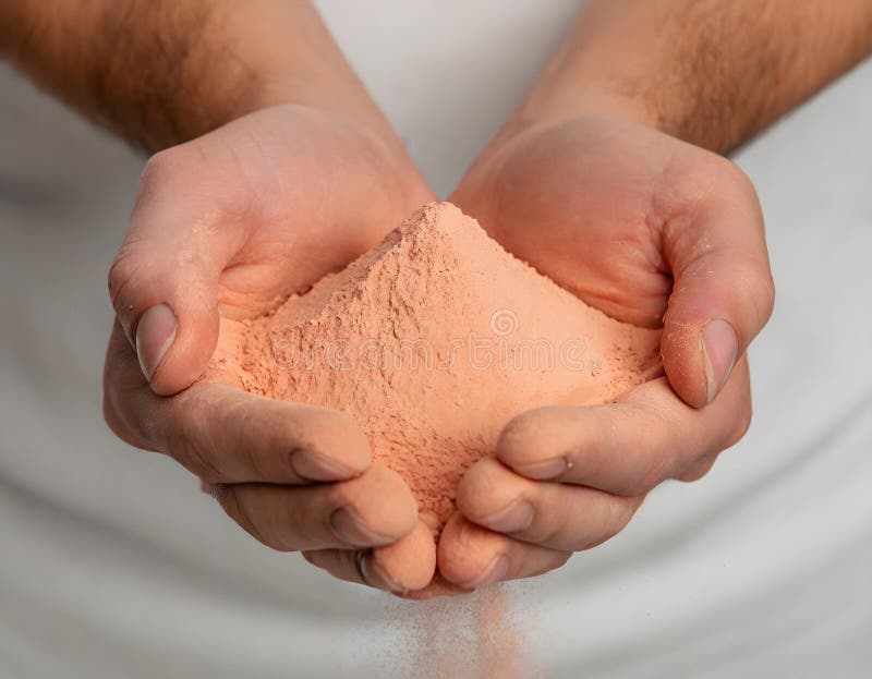 Close-up of Hands Holding Peachy Orange Powder Stock Illustration ...