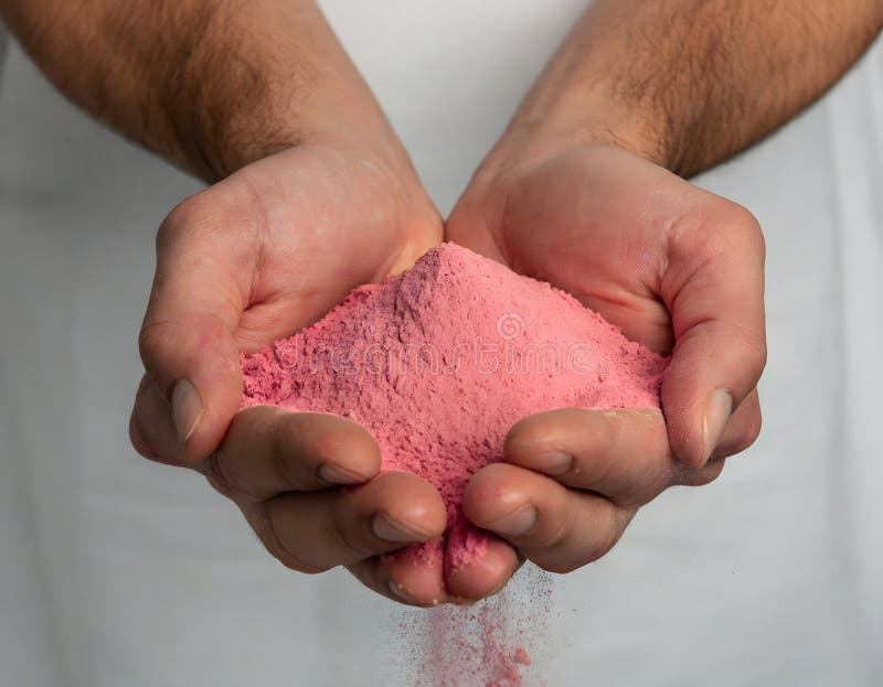 Close-up of Hands Holding Pink Powder Stock Illustration - Illustration ...