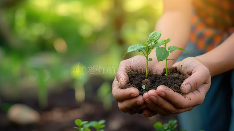 Hands Holding Seedling. Generative Ai Stock Illustration - Illustration ...