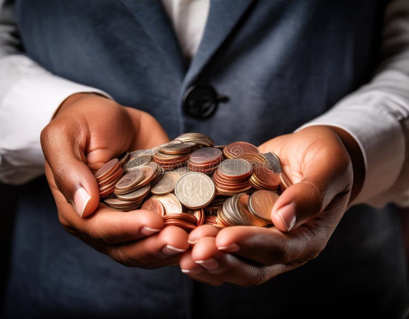 Close-up of Hands Holding Shrinking Coins Stock Illustration ...