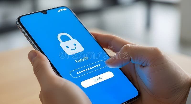 Person Using Smartphone with Face I D Login Screen Stock Illustration - Illustration of ...