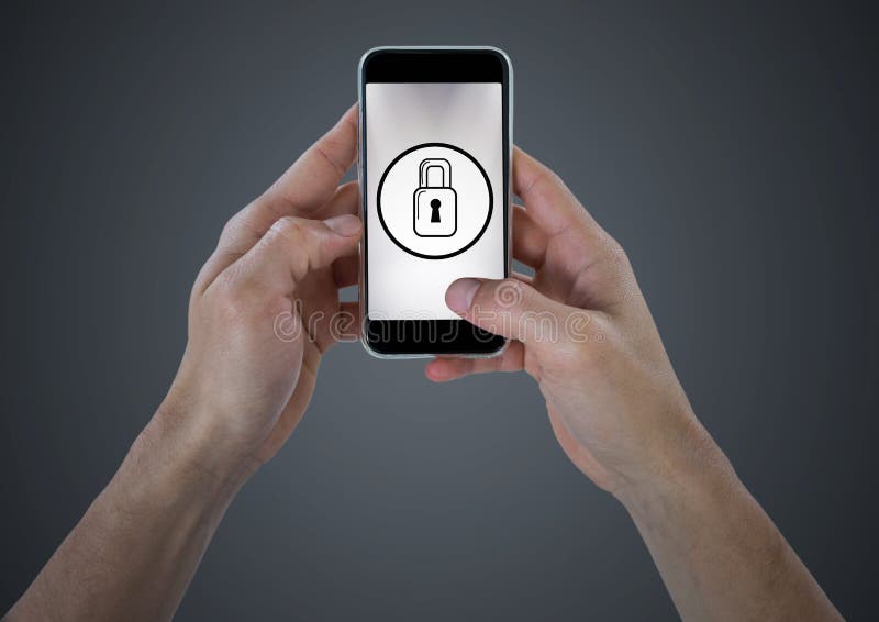 Close Up of Hands Holding a Smartphone with Padlock on Screen Stock ...