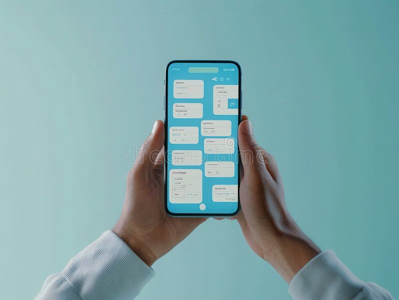 Close-Up of Hands Holding Smartphone with User Interface Displaying ...