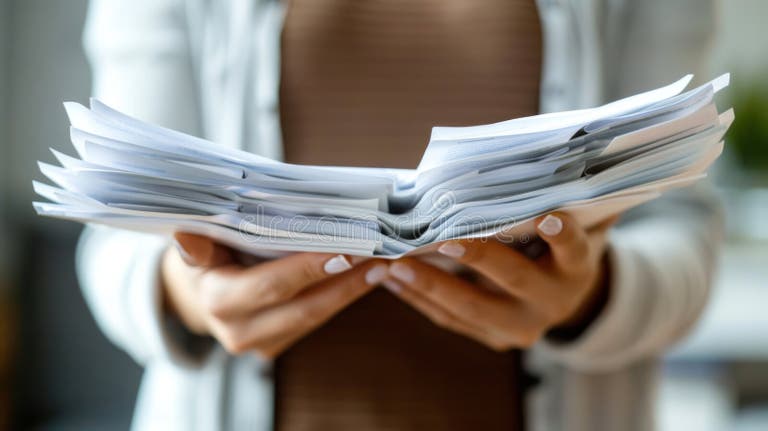 A Close-up of Hands Holding a Stack of Investment Documents Stock ...