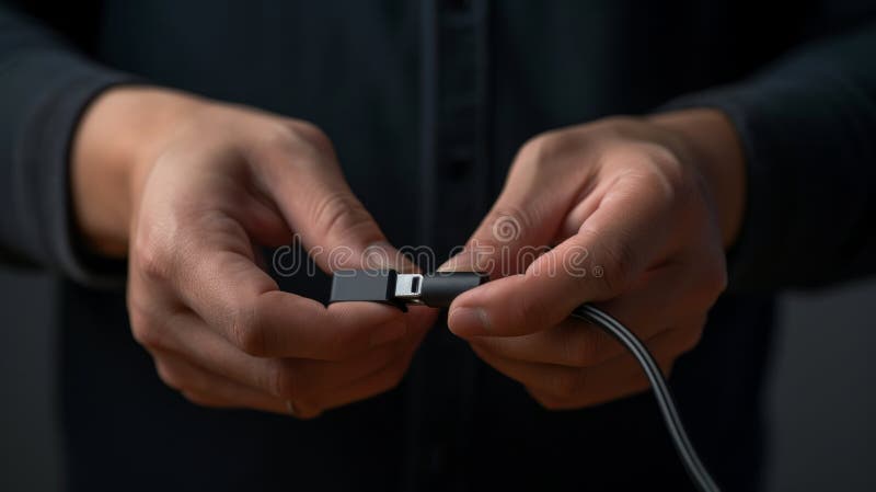 Close-up of a Man S Hands Holding a USB Cable. Stock Image - Image of ...