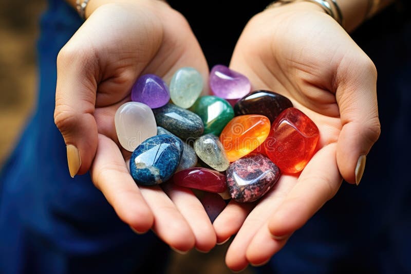 Close-up of Hands Hovering Over Colored Healing Stones Stock Photo ...