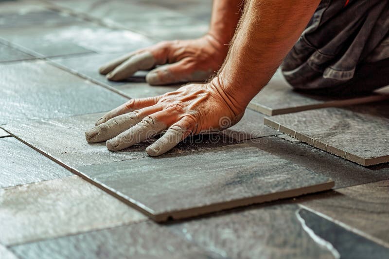 Close-up of Hands Installing New Tiles or Flooring Stock Illustration ...