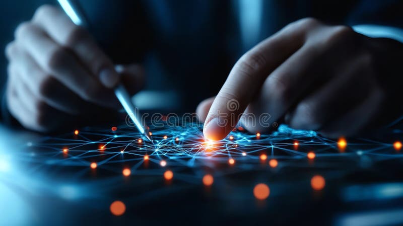 Close-up of Hands Interacting with a Digital Interface, Modern ...