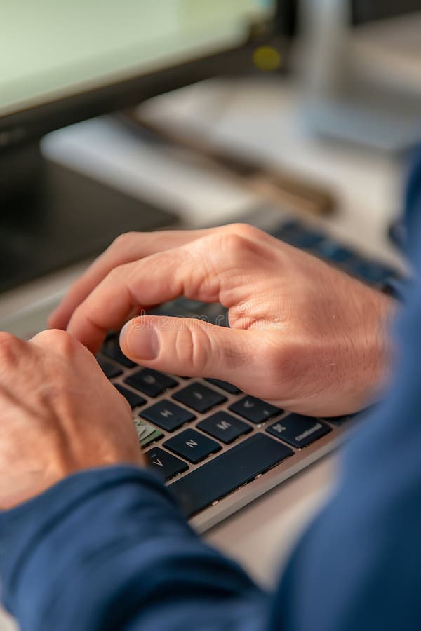 Close-up of Hands on a Keyboard of a Desktop Computer or Laptop Stock ...