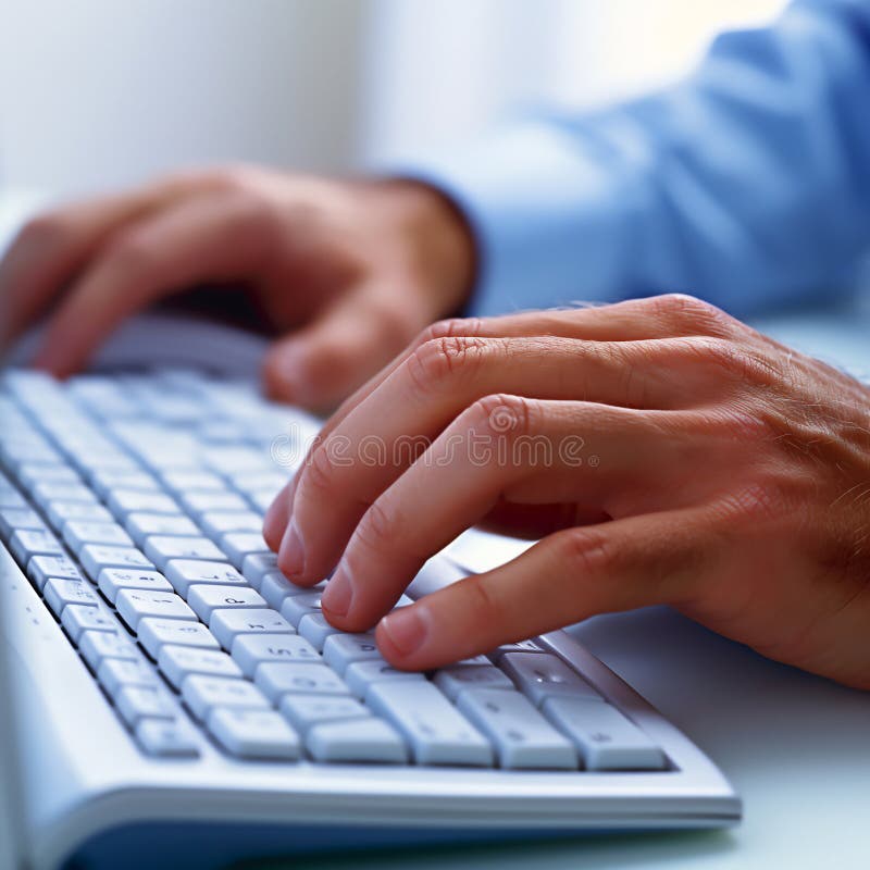 Close-up of Hands on a Keyboard of a Desktop Computer or Laptop Stock ...