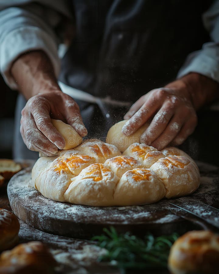 Close-up of Hands Kneading Dough on Table Surface. Stock Image - Image ...