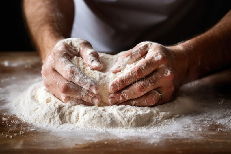Close-up of Hands Kneading Pizza Dough on a Flour-dusted Surface Stock ...