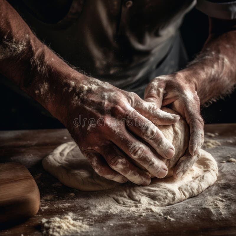 Close-up of Hands Kneading Pizza Dough Generative AI Stock Illustration ...