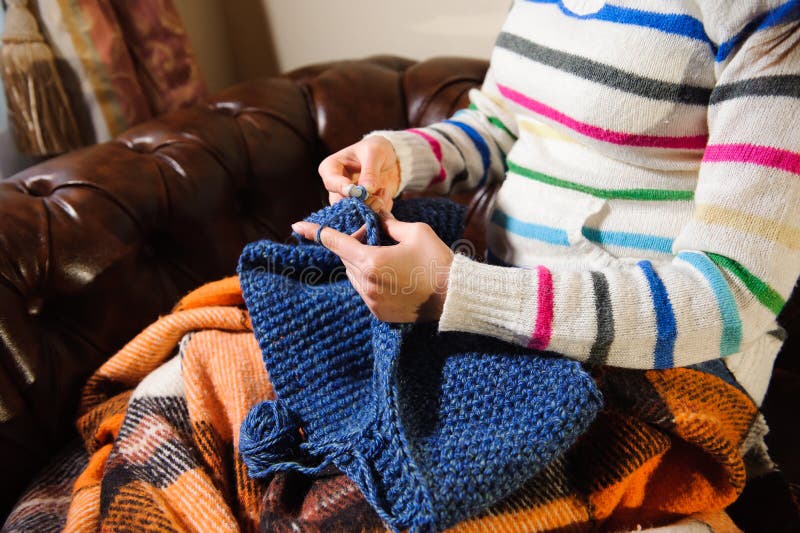 Close Up of Hands Knitting. Process of Knitting. Stock Image - Image of ...