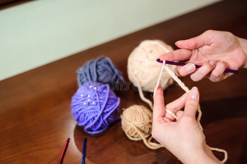 Close Up of Hands Knitting. Process of Knitting. Stock Photo - Image of ...