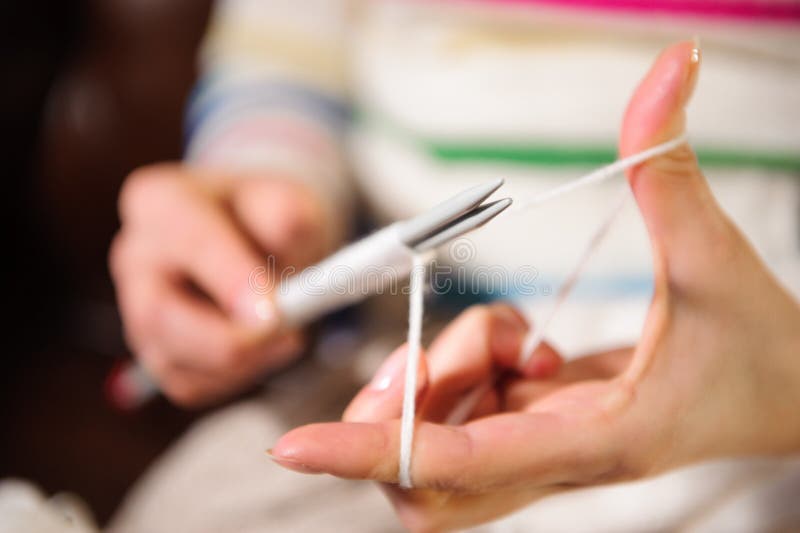 Close Up of Hands Knitting. Process of Knitting. Stock Photo - Image of ...