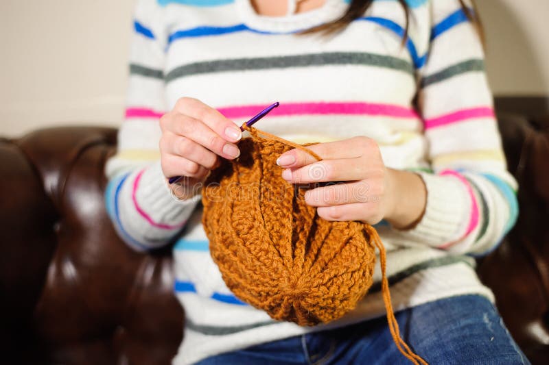 Close Up of Hands Knitting. Process of Knitting. Stock Photo - Image of ...