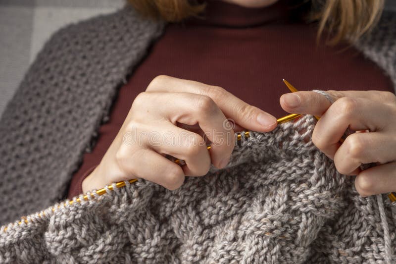 Close-up of Hands Knitting. Process of Knitting. Stock Photo - Image of ...