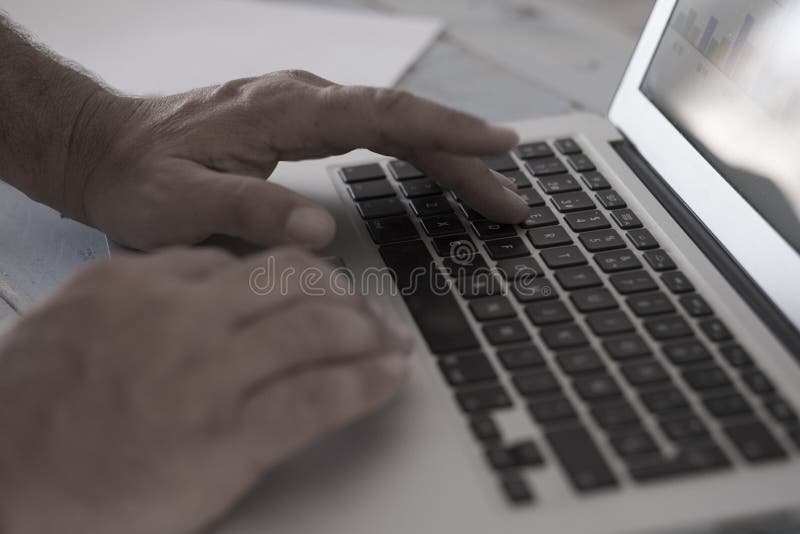 Close Up of Hands and Laptop on the Table Working - Typing Alone in ...